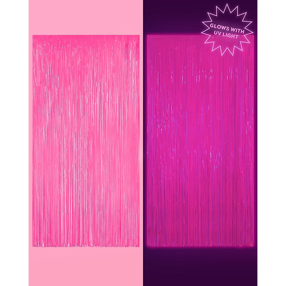xo, Fetti Party Decorations Black Light Neon Pink Fringe Curtain - Set of 2 | Groovy Rave Bachelorette Party Supplies, Preppy Birthday Decor, Y2k Photo Booth, Baby Shower Backdrop