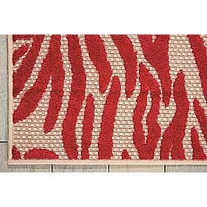Nourison Aloha Indoor/Outdoor Red 5'3" x 7'5" Area -Rug, Tropical, Botanical, Easy -Cleaning, Non Shedding, Bed Room, Living Room, Dining Room, Deck, Backyard, Patio (5x7)