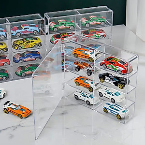 YYDS 1:64 Display Case,8 Compartments Clear Showcase Organizer,Matchbox Display Cabinet for Mini Cars, Hot Wheels，4 Pack Display Case