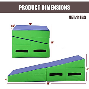 Gymnastics Mat Tumbling Mat for Home 48"x24" Incline Mat with Handles Folding Wedge mats for Tumbling Yoga,Gym,Core Workouts,Stretching(Blue)