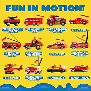 JOYIN 25 in 1 Fire Truck Vehicle Toy Set with Sounds and Lights, Fire Engine Vehicles in Carrier Truck, Mini Rescue Emergency Fire Truck Car Toy, Birthday Gifts for Over 3 Years Old Boys