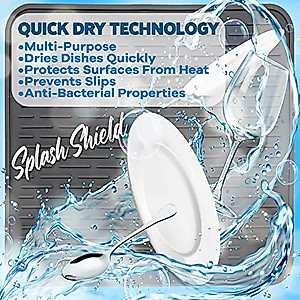 XXL Silicone Dish Drying Mat for Kitchen Counter, 24" x 18" Extra Large, Waterproof Pet Feeding Mat, Dog Food, Water Bowls, Under Drying Racks for Dishes, Coffee Bars, Bar Mats (Slate Grey)