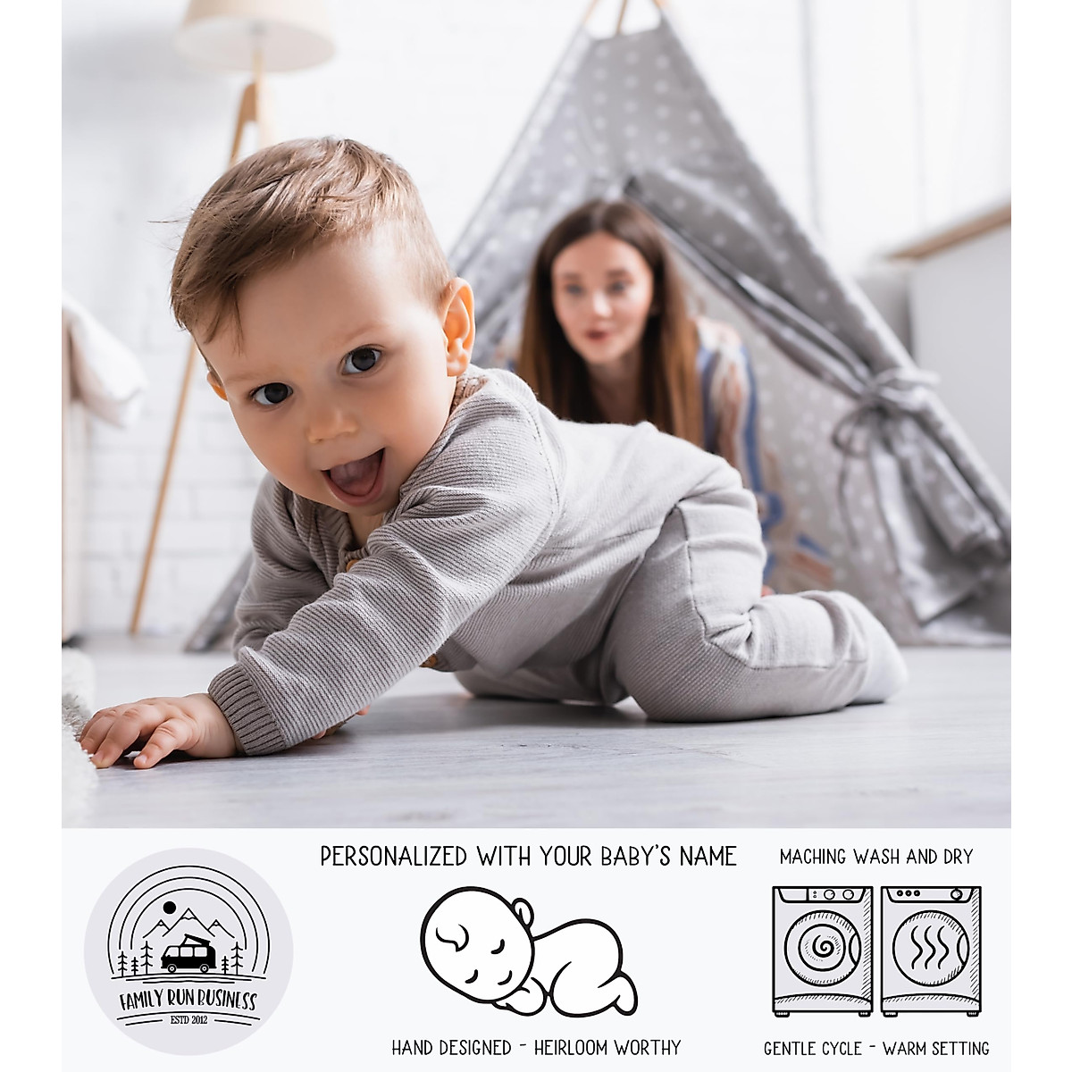 CarefreeTees Personalized Baby Name Blanket Monogrammed (Vine Monogram - Earthy 40" x 30")