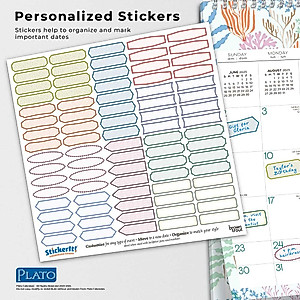 Seaside Currents | 2024 12 x 12 Inch 18 Months Monthly Square Wire-O Calendar | Sticker Sheet | July 2023 - December 2024 | Plato | Stationery Planning