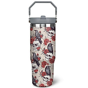 ysnifeiw 30oz Halloween Tumbler with Top Handle and Straw, Stainless Steel Insulated Gohst Pumpkin Cup Halloween Skeleton Coofee Mug Gifts for Women Men