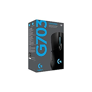 Logitech G703 Lightspeed Wireless Gaming Mouse W/Hero 25K Sensor, PowerPlay Compatible, Lightsync RGB, Lightweight 95G+10G Optional, 100-25, 600 DPI, Rubber Side Grips - Black