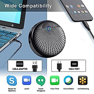 Conference Speakerphone, BALILA Wireless Conference Speaker with 5 Microphones, Portable Omnidirectional Computer Microphone for Streaming, Call Speaker Skype, Webinar, Interview