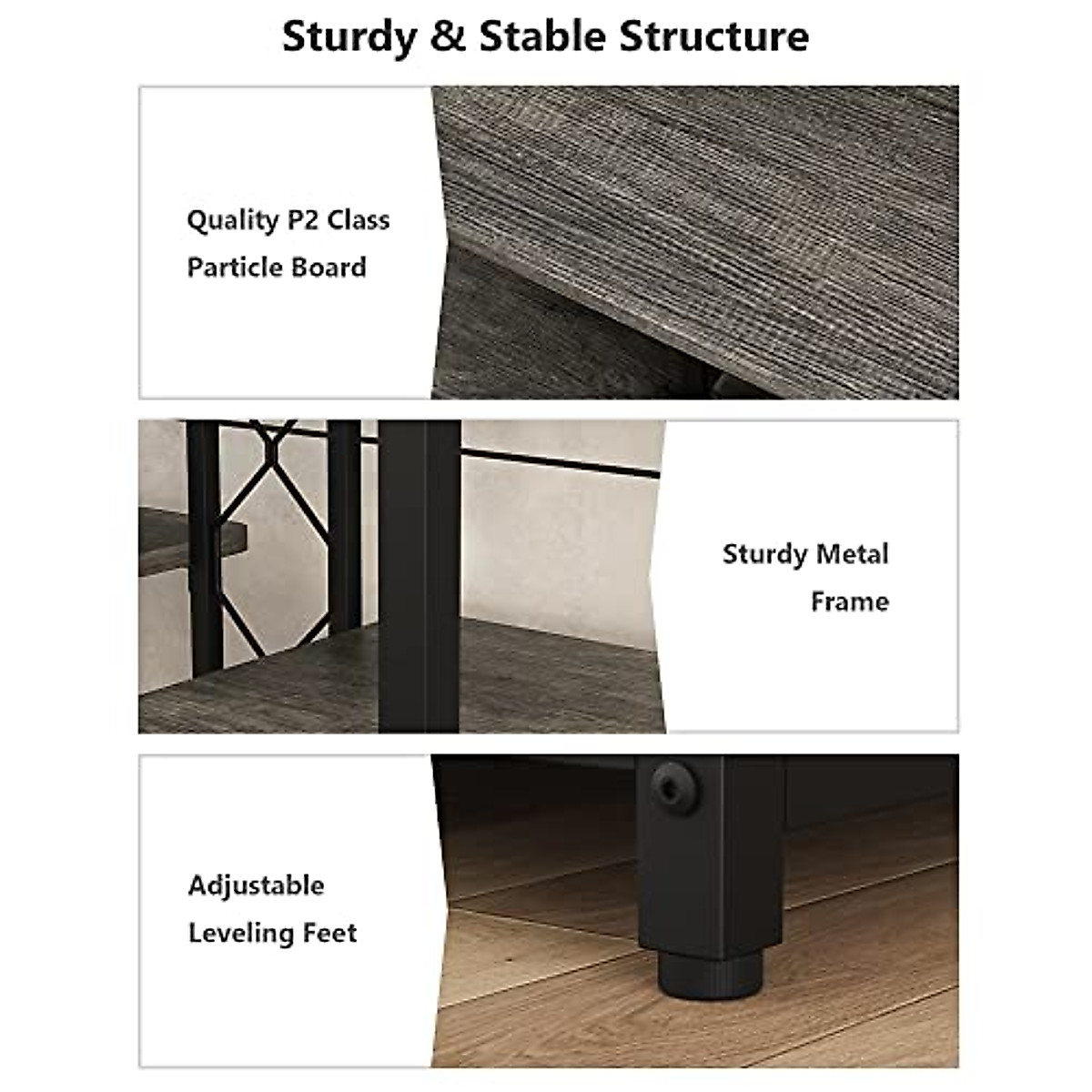 Teraves Modern Wine Rack Table, 47 Inch Wine Baker's Rack with Storage Shelves, 4 Tier Freestanding Wine Rack for Bar, Buffet, Home Kitchen Dining Room Living Room (Black Oak+Black Frame)