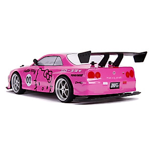 Jada Toys Hello Kitty Nissan Skyline GT-R (Bnr34) Drift Power Slide Elite R/C, USB Charging, with 4 Extra Tires, Pink