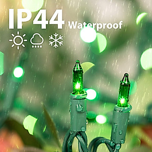 Minetom St. Patrick's Day Mini String Lights, 100 Count 27 Feet Detachable Incandescent Bulb Waterproof Green Fairy Lights Plug in for Indoor Outdoor Party Patio Christmas Decoration, Green Wire
