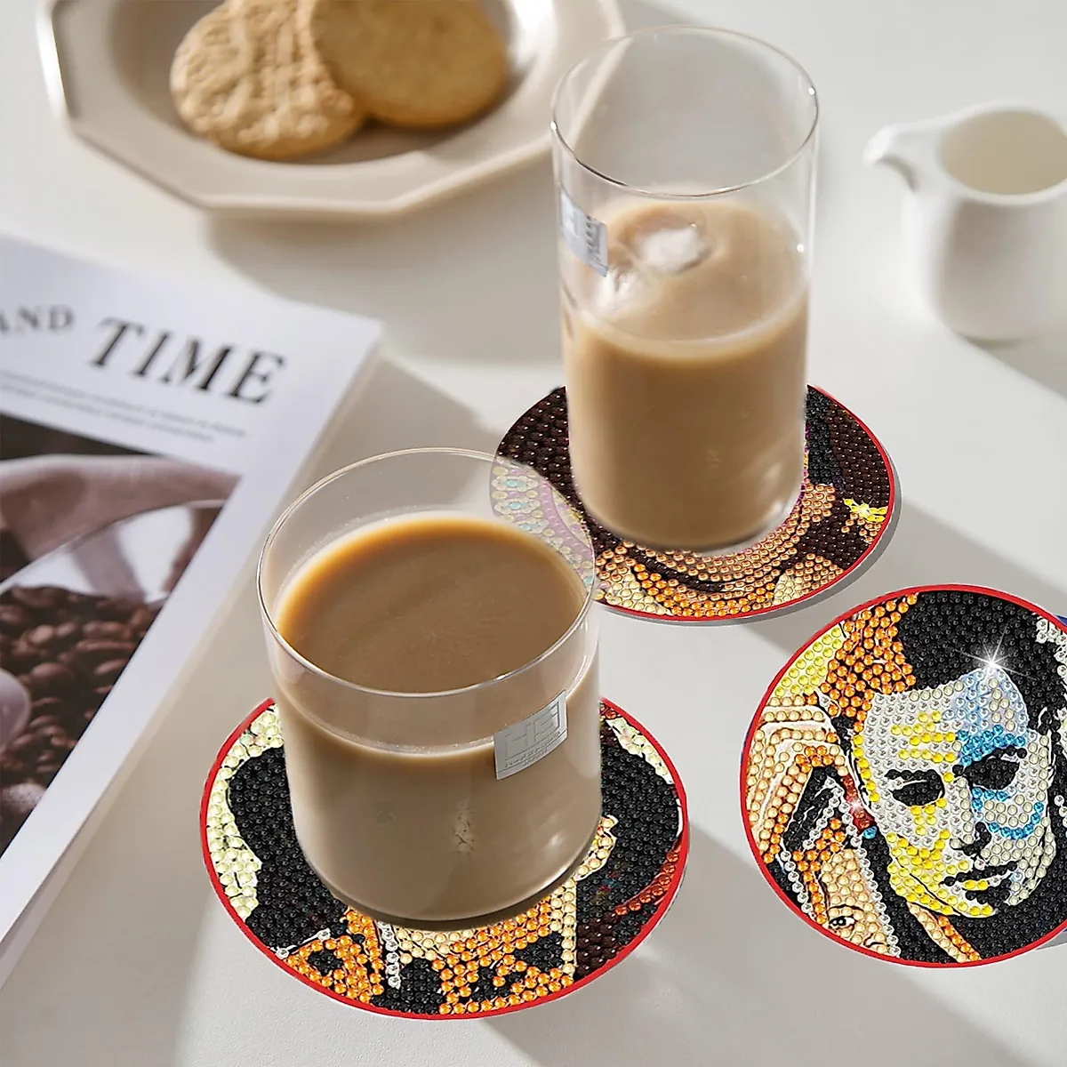 HESZYQ Diamond Paintings Coasters Kits with Holder,8 Pcs DIY Halloween Diamond Art Coaster,Full Drill Rhinestone Painting Kits for Adults & Kids,Beginners Art Craft Supplie