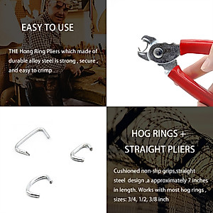 INKNOTE 270 Pcs Galvanized Hog Rings Assortment Kit (3 Sizes) & One Piece Professional Hog Ring Pliers, widely for Bungee/Animal Pet Cages/Bagging/Meat & Sausage Casing/Fencing/Furniture Upholstery