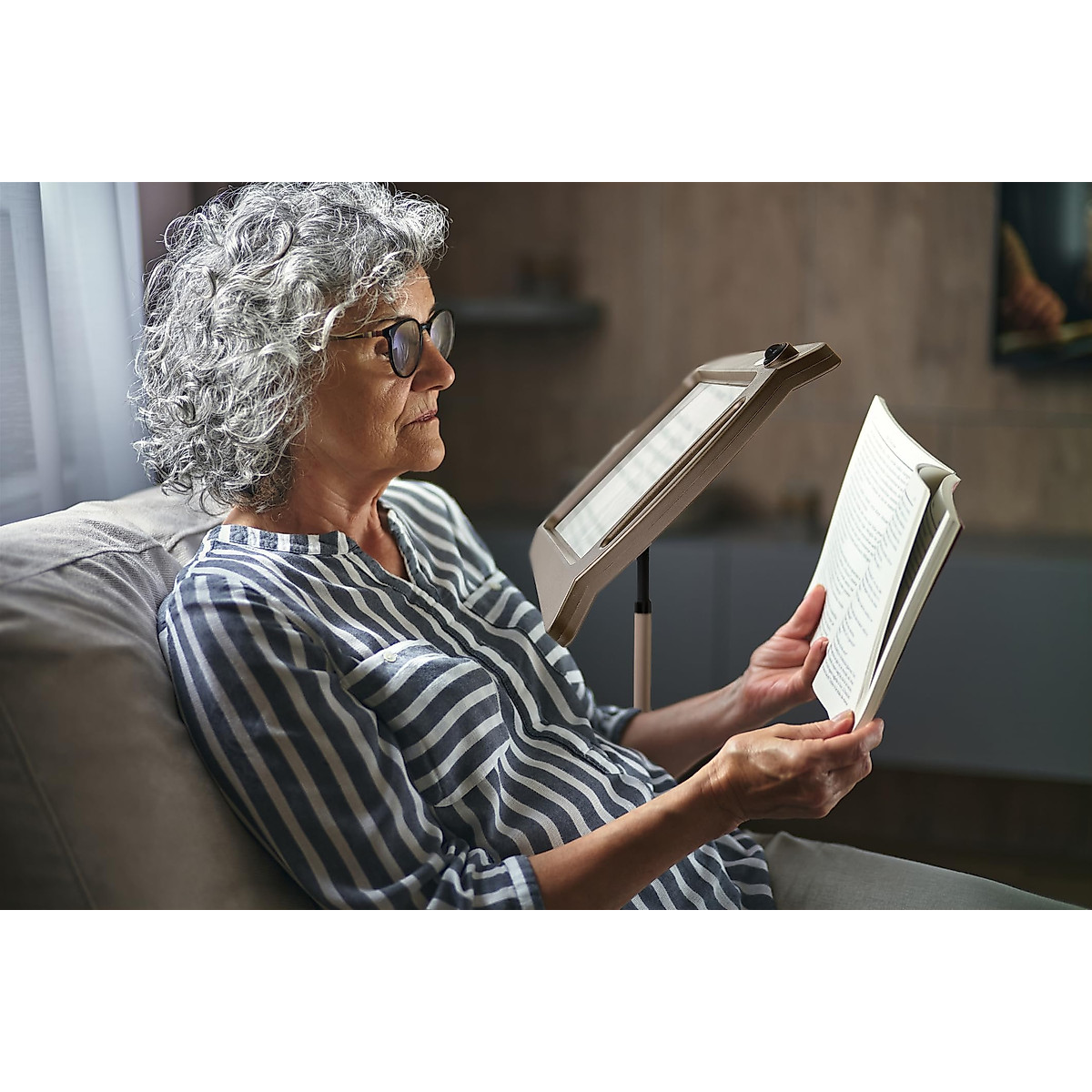 daylight24 402039-05 Full Page 8 x 10 Inch Magnifier LED Illuminated Floor Lamp, Silver