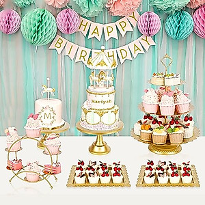 7Pc Cake Stand Set Gold Metal Dessert Table Display Round Tiered Gold Cupcake Stand Macaron Ferris Wheel Holder Cookies Serving Trays Fruit Plates for Tea Party Wedding Birthday Baby Shower Decoration