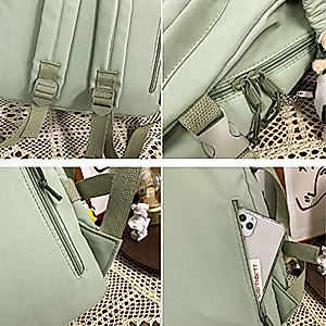 KOWVOWZ Kawaii Backpack for Teen Girls Aesthetic Student Bookbags with Cute pin bear pendant harajuku school nylon waterproof (white)