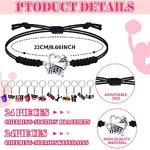 Sureio 48 Pcs Cheerleader Gifts Kit Cheer Stuff Bulk for Team, 24 Pcs Keychain and 24 Pcs Cheer Charms Bracelets Cheerleading Accessories Party Favors for Women Girls Teammates