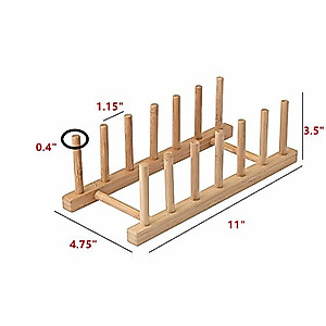 OSTBIT Plate Rack-holder Kitchen Cabinet and Pantry Organizer Rack, 6 Compartments,Pot Lid Holder or bookshelf 11 -inches bamboo