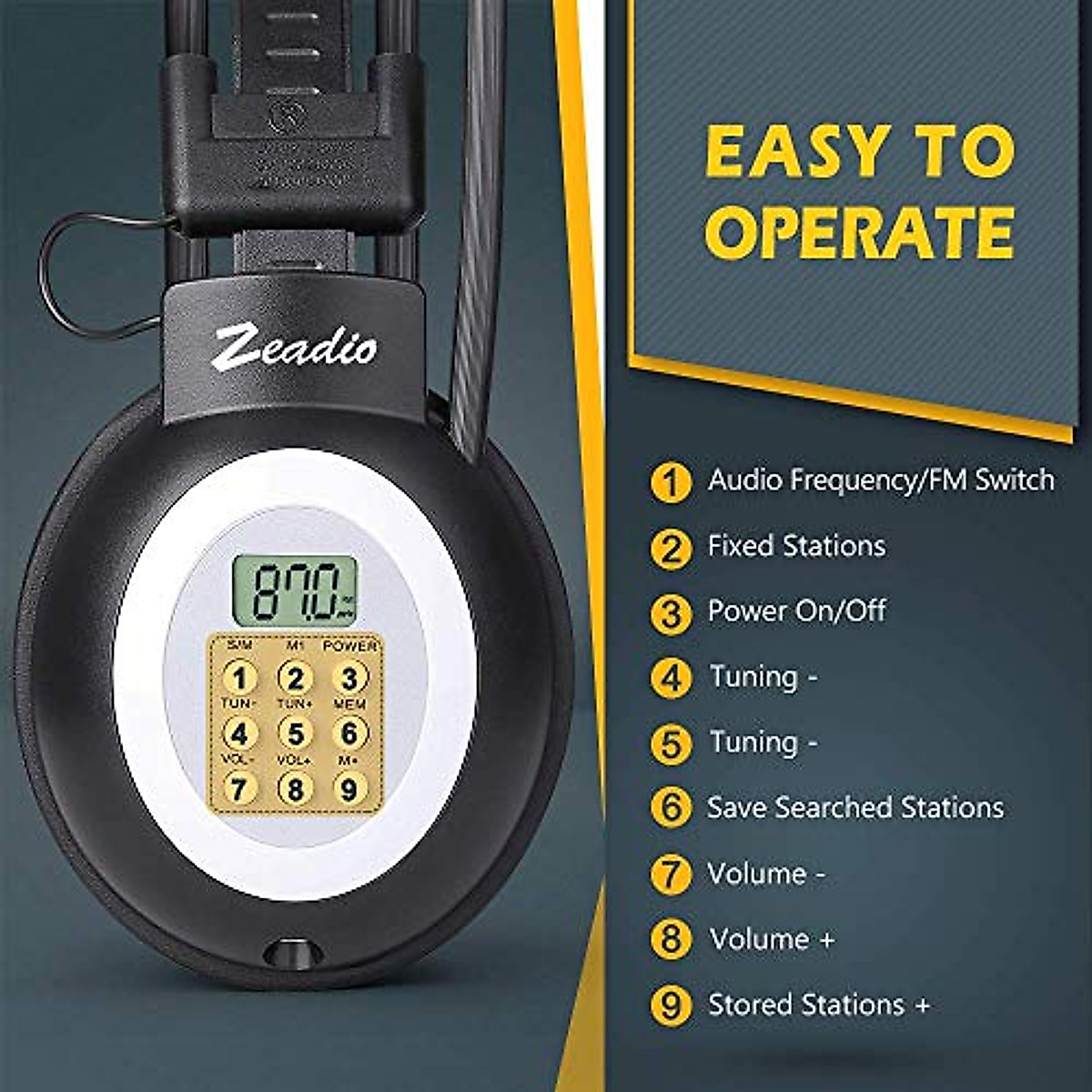 Zeadio Walkman Headphone Radio, FM Stereo Headset Radio Receiver