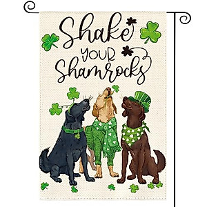 AVOIN colorlife Shake Your Shamrocks St Patricks Day Garden Flag 12x18 Inch Double Sided Outside, Dogs Clover Floral Yard Outdoor Flag