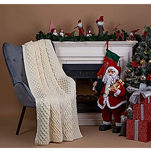 SAOL Honeycomb and Cable Knit Patterns 100% Irish Merino Wool Aran Throw/Blanket 60 x 40 inches (Natural)
