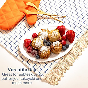 KUHA Cast Iron Aebleskiver Pan for Authentic Danish Stuffed Pancakes - Complete with Bamboo Skewers, Silicone Handle and Oven Mitt