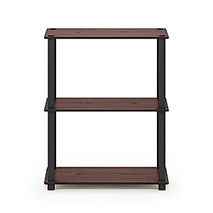 Furinno Turn-S-Tube 3-Tier Compact Multipurpose Shelf Display Rack with Square Tube, Dark Cherry/Black