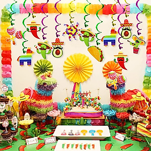 Summer Beach Hanging Swirls, 28Pack Mexican Fiesta Hanging Swirl Decorations, Cinco De Mayo Party Supplies, Taco Twosday Birthday Theme, Taco Party Ceiling Decorations