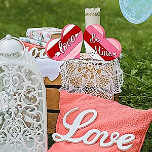 2 Pieces Valentine's Day Wooden Table Sign, Rustic Heart Shape Wood Love Sign Decor, Be Mine Romantic Home Centerpiece Freestanding Table Decoration for Home Wedding Anniversary Party Large Size