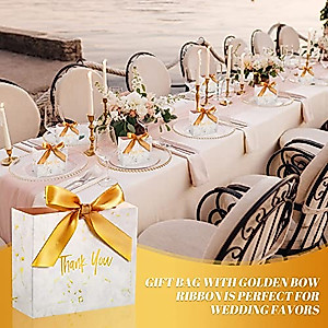 Mimorou 80 Pack Small Thank You Gift Bags Marble Pattern Party Favor Bag with Champagne Gold Bow Ribbon 4.53 x 1.77 3.94 Inch Wedding Mini Goodie for Adults Paper Wrap