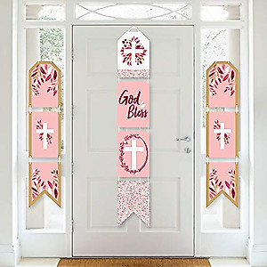 Big Dot of Happiness Pink Elegant Cross - Hanging Vertical Paper Door Banners - Girl Religious Party Wall Decoration Kit - Indoor Door Decor