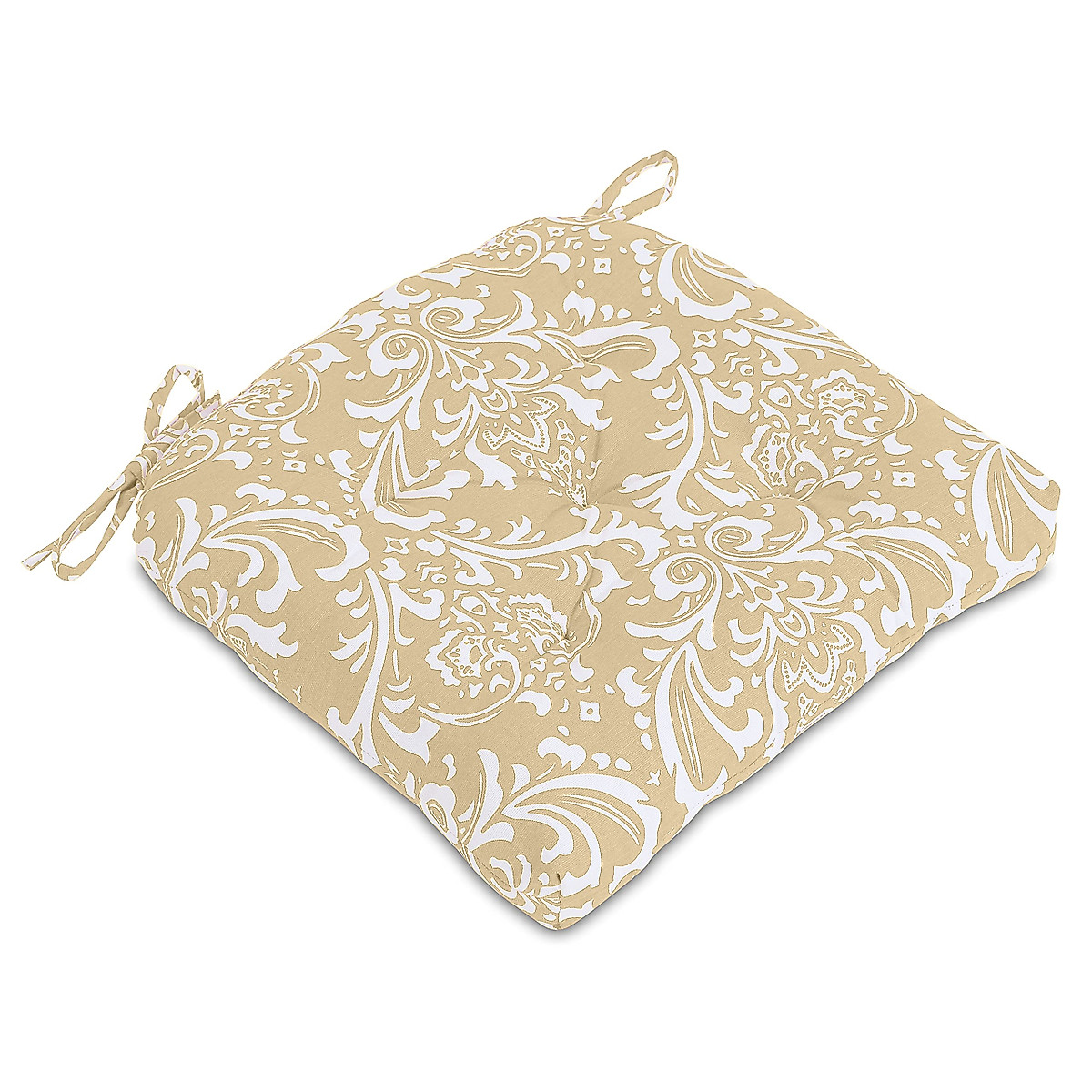 COZY TRENDS Handmade Cotton Chair Pads Cushions Seat Pad with Ties 16''x16'' for Dinning Kitchen Living Room Chairs Office Chair Bench Thick Reversible Damask Design U Shape (Set of 2) (Beige)