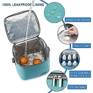 BABEYER Breastmilk Cooler Bag with Ice Pack Fits 6 Baby Bottles Up to 9 Ounce, Baby Bottle Bag with Shoulder Strap for Nursing Mom Daycare, Aqua