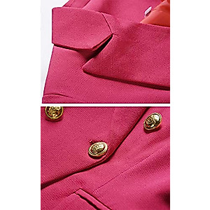 chouyatou Women's Vintage Double Breasted Slim Fit Dress Suit Blazer Jacket (Large, Hot Pink)