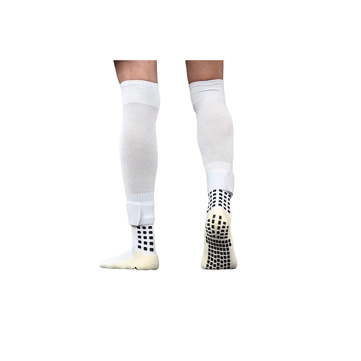 GRIP Soccer Socks with Shin Guard Sleeves & Straps | Durable and Comfortable Football Socks for Youth, Children, Girls & Adults | Non-Slip Fencing Socks for Training and Matches(White)