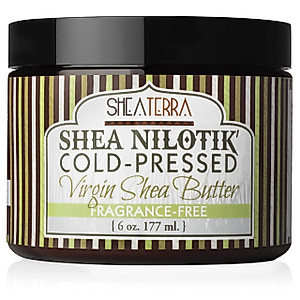 Shea Terra Organics 100% Organic Cold-Pressed Virgin Shea Butter – Fragrance-Free | Natural Anti-Aging Daily Skin, Nails & Hair Cream to Soften Dry Skin, Reduce Wrinkles & Stretch Marks – 6 oz