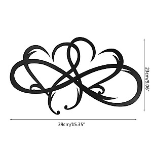 MAOSUO Infinity Heart Wall Decor, Black Metal Wall Art Heart Sign Decor,Wall Yard Art Heart Ornaments for Outdoor Garden Home Living Room Bedroom Decor (Black, double)