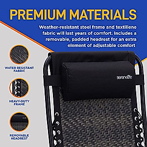 SereneLife Foldable Outdoor Zero Gravity Lawn Chair, Adjustable Rattan Recliners, w/Removable Padded Headrest Pillows and Cup Holder Side Tables, Set of 2, One Size