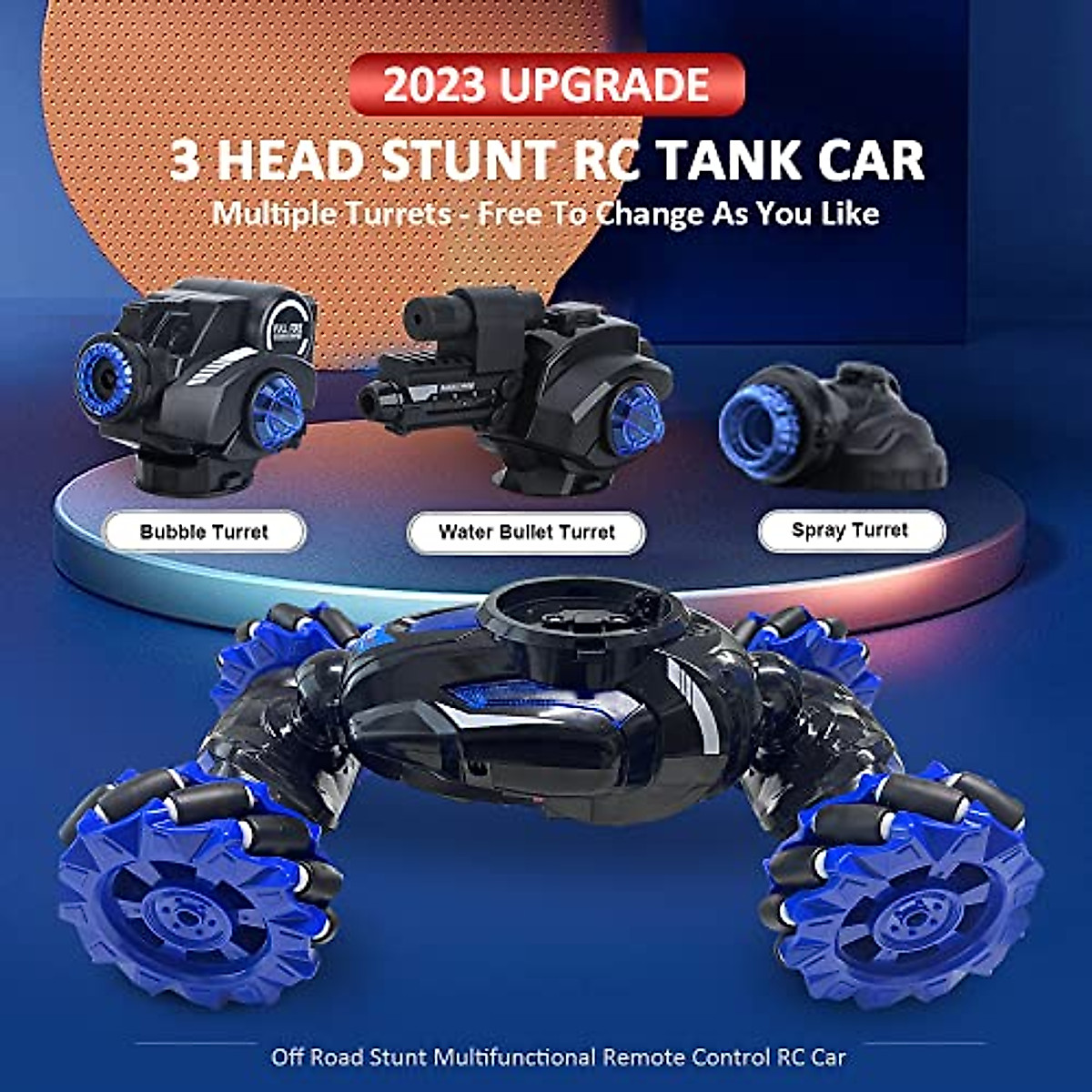 CXJ RC Tank Car, 3 Turret Remote Control Car, RC Tank That Shoots Water Bullets, 4WD RC Stunt Car with Chase Light Control, Bubble, Spray, 360°Rotating, LEDs Music, Toy Gifts for 8-12 Boys Kids