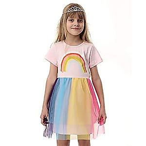 Toddler Girl Dress Short Sleeve Summer Rainbow Clothes Cotton Casual Playwear Tunic Outfit Dresses(1035-4T)