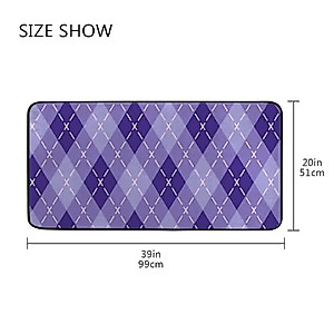 Long Kitchen Rugs Non Slip Washable Bath Mat Kitchen Runner Rug Blue Diamond Geometry Water Absorption Quick Drying Anti Fatigue Comfort Flooring Carpet 39 x 20 inch