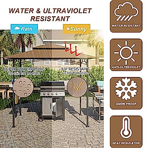 Outdoor Canopy Tent - 8 x 5 FT Grill Gazebo with Air Vent - BBQ Grill Party Tent with Shelves - Patio Canopy Tent - Double Tiered Soft Top and Rustproof Steel Frame - Hooks and Bottle Opener - Khaki