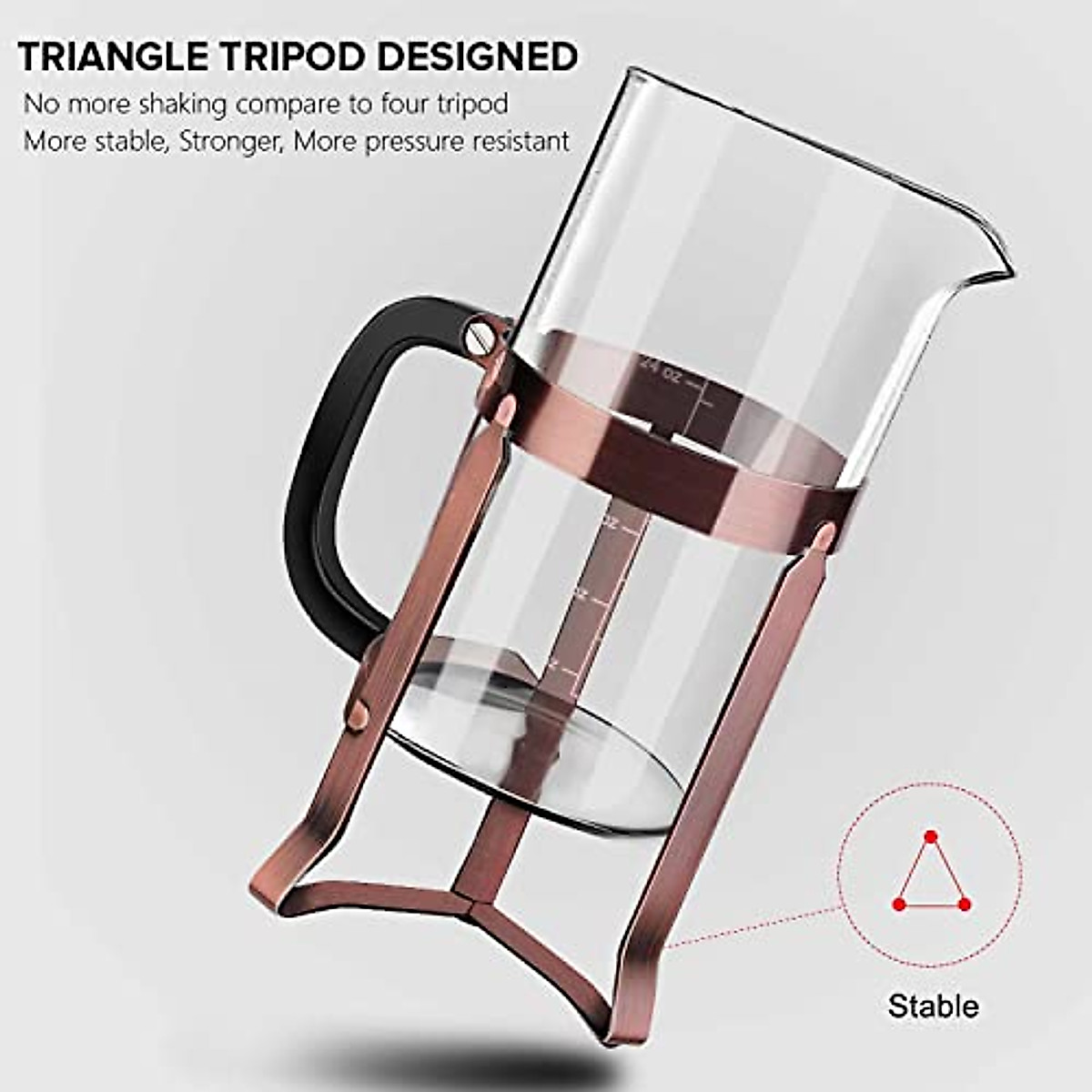 QUQIYSO French Press Coffee Maker 34oz 304 Stainless Steel with 4 Filter, Heat Resistant Durable, Easy to Clean, Borosilicate Glass Press, 100% BPA Free Teapot (Copper)