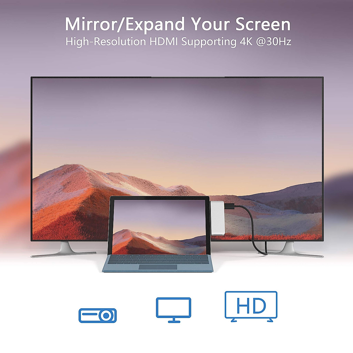 Surface Pro 7 Hub Docking Station with 4K HDMI Adapter+100M Ethernet LAN+ USB C Audio & Data Transfer Port + USB Port* 2+SD Card Reader Converter Combo Adaptor for Microsoft Surface Pro 7