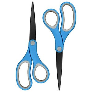 Westcott 55849 8-Inch Non-Stick Titanium Scissors For Office and Home, Blue/Gray, 2 Pack