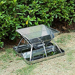 Fltom Portable Charcoal Grill, Folding Stainless Steel Camping Fire Pit, Backpacking Grill for Outdoor Cooking Hiking Camping Picnics