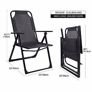 REDCAMP Set of 2 Folding Patio Lounge Chairs, High Back Reclining Lawn Chairs with 9 Levels Adjustable Backrest for Outdoor Camping Backyard Pool Porch, Black