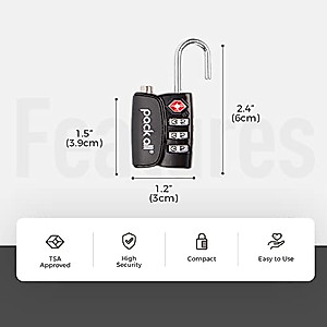 pack all TSA Approved Luggage Lock, Inspection Indicator, Alloy Body, 3 Digit Combination Padlocks, Travel Lock for Suitcases & Bag, Travel Accessories (4 Pack)