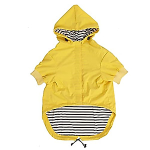 Personalised Dog rain Coat Waterproof Puppy Suit Jacket with Legs Hood and Pocket - Best for Yorkie Terrier Schnauzer Poodle Border Collie Labrador Golden Retriever 8lbs to 70lbs - Yellow - S