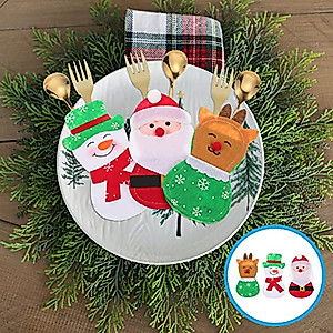 UPKOCH Christmas Silverware Holders Tableware Bag: 3Pcs Santa Snowman Reindeer Cutlery Suit Spoons Forks Pocket Holiday Utensil Bag Xmas Table Decorations