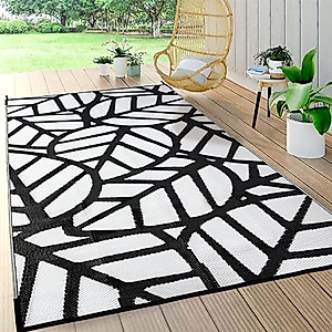 GARTOL 9x12 Outdoor Rug Waterproof, Reversible Plastic Straw Rug for RV, Patio, Backyard, Pool Deck, Picnic, Beach, Camping, Outdoor Carpet Mat (Black & White)